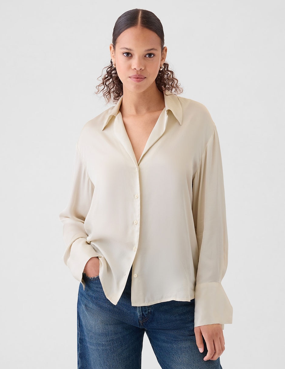 Camisa Color Crema Para Mujer Tiempo De Traje Beige Ancho Y Pull&Bear